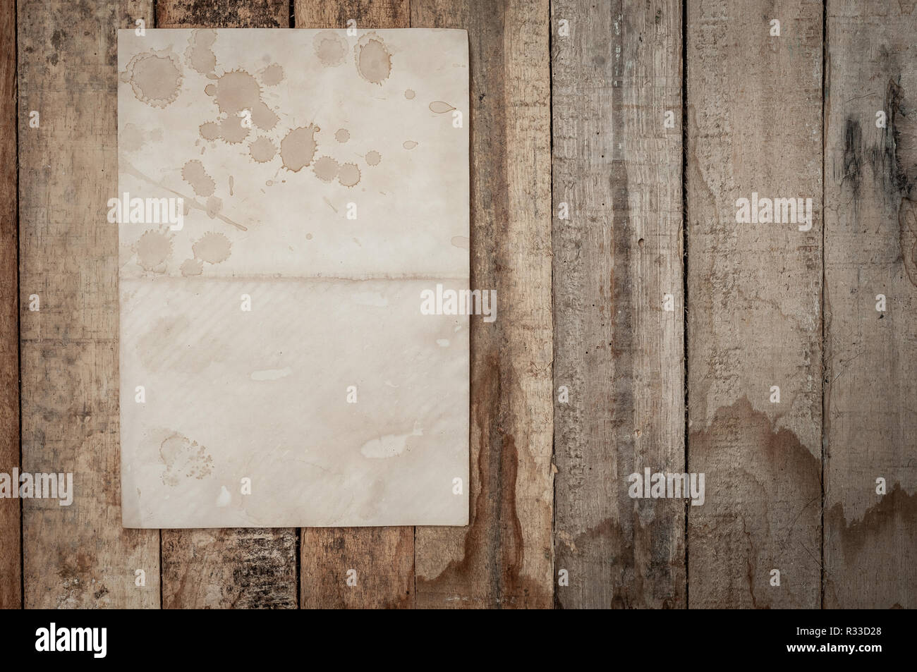 Empty Vintage Crumpled paper letter texture on wooden table surface ...
