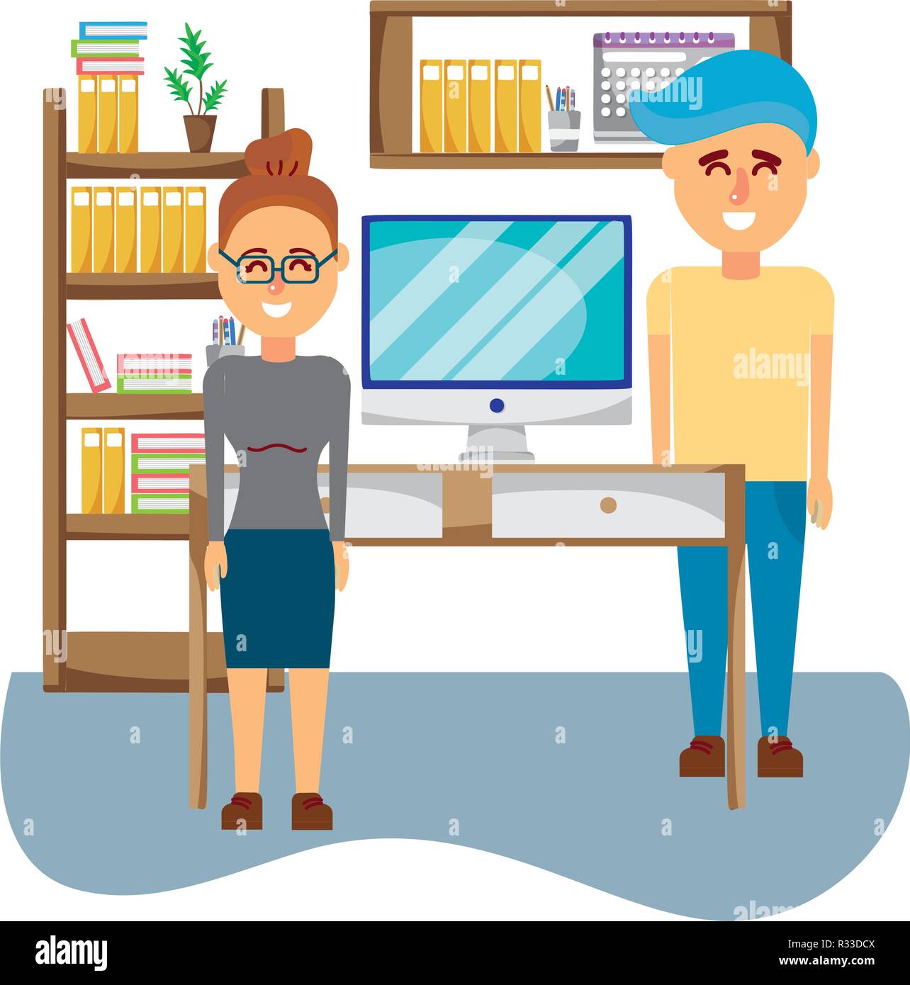 business coworkers friends working inside office cartoon vector ...