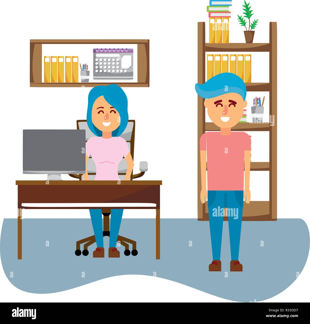 business coworkers friends working inside office cartoon vector ...