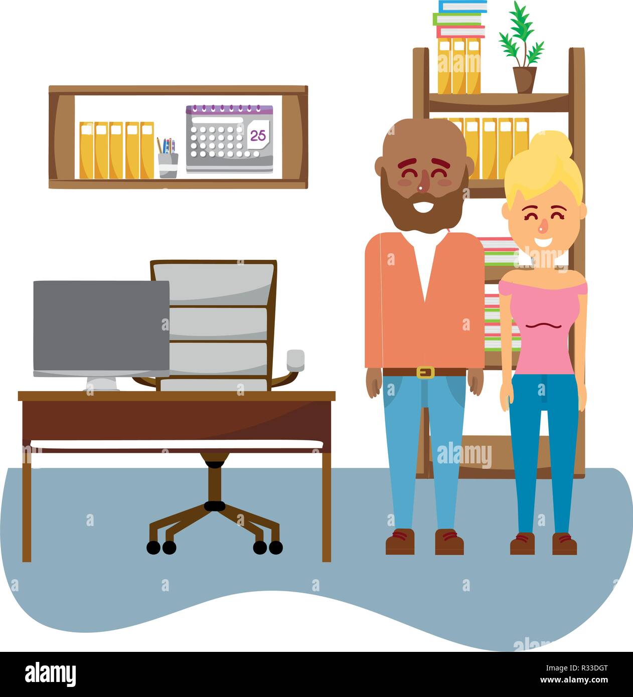 business coworkers friends working inside office cartoon vector ...