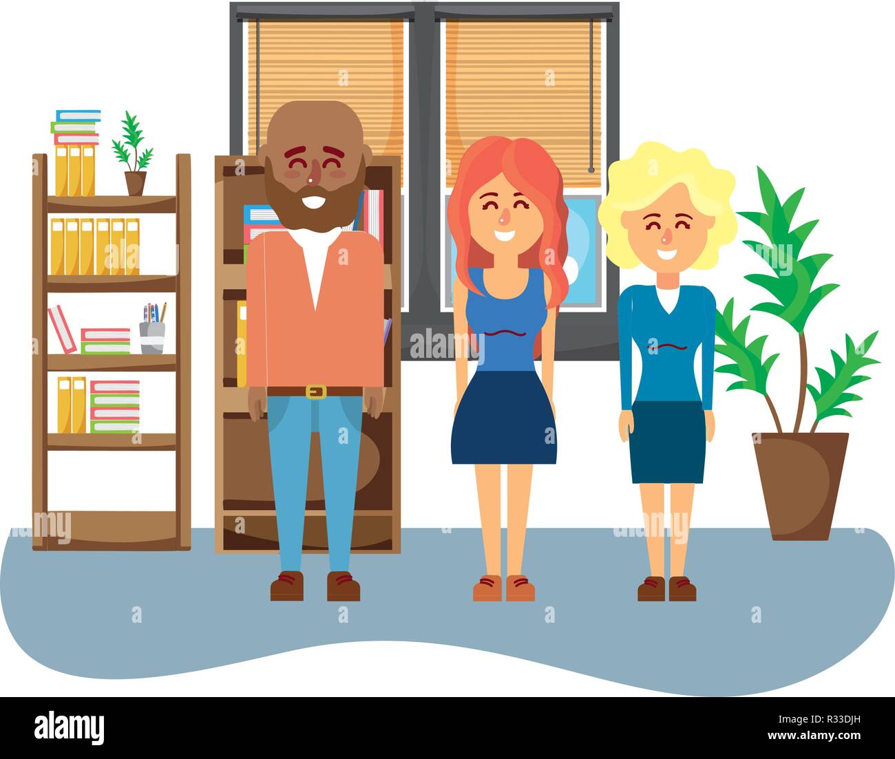 business coworkers friends working inside office cartoon vector ...