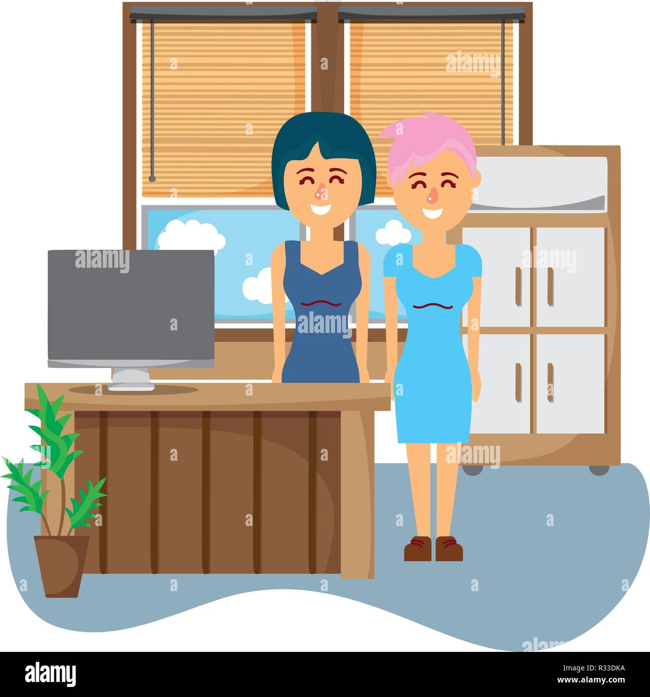 business coworkers friends working inside office cartoon vector ...
