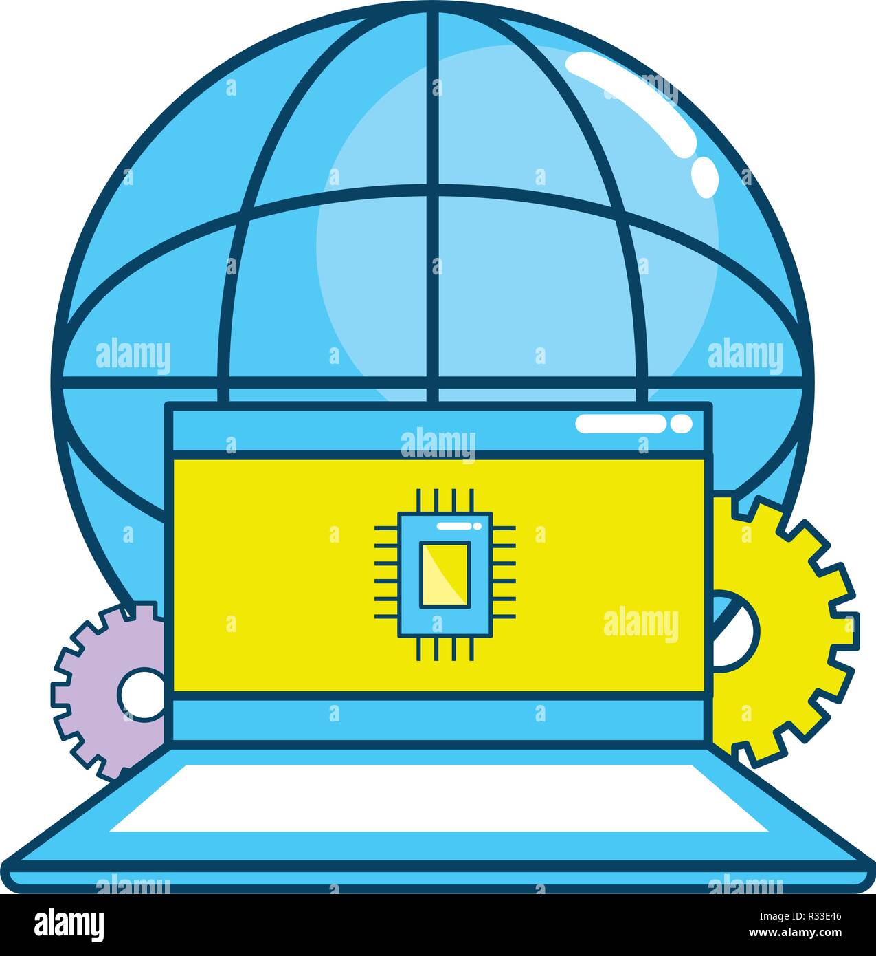 technology laptop and cpu icon with gears computer support with web ...