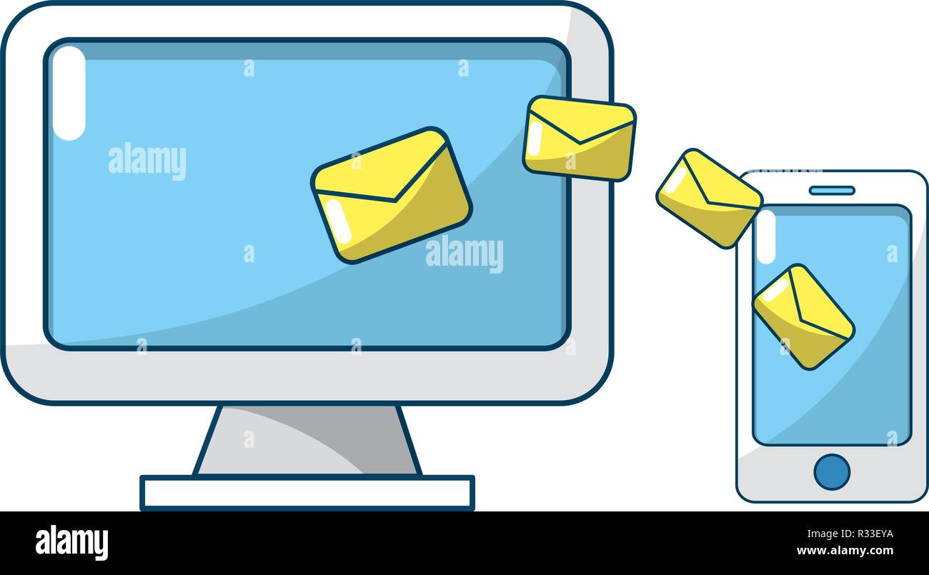 technology smartphone receiving emails cartoon vector illustration ...