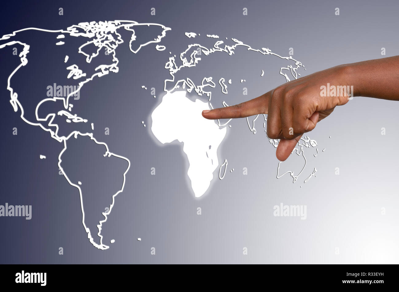 finger touches africa map Stock Photo - Alamy