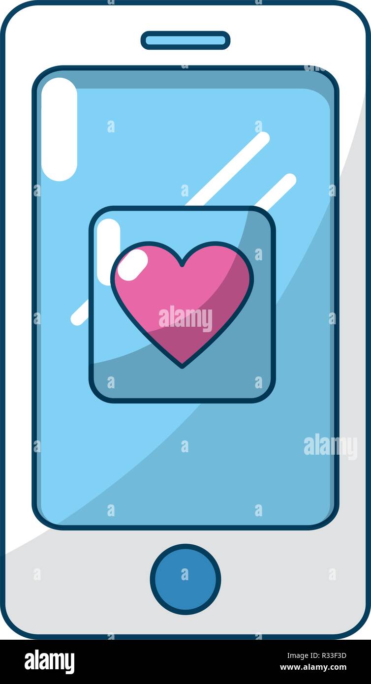 technology smartphone with heart app cartoon vector illustration ...