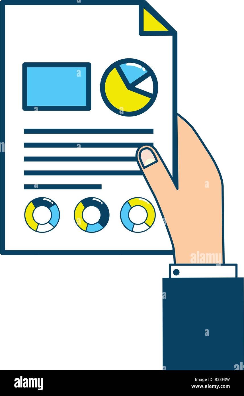 technology statistical information with hand holding cartoon vector ...