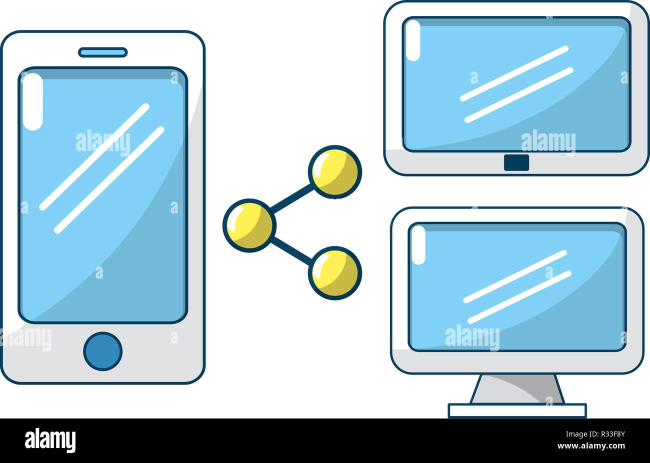 technology smartphone connecting with computers cartoon vector ...