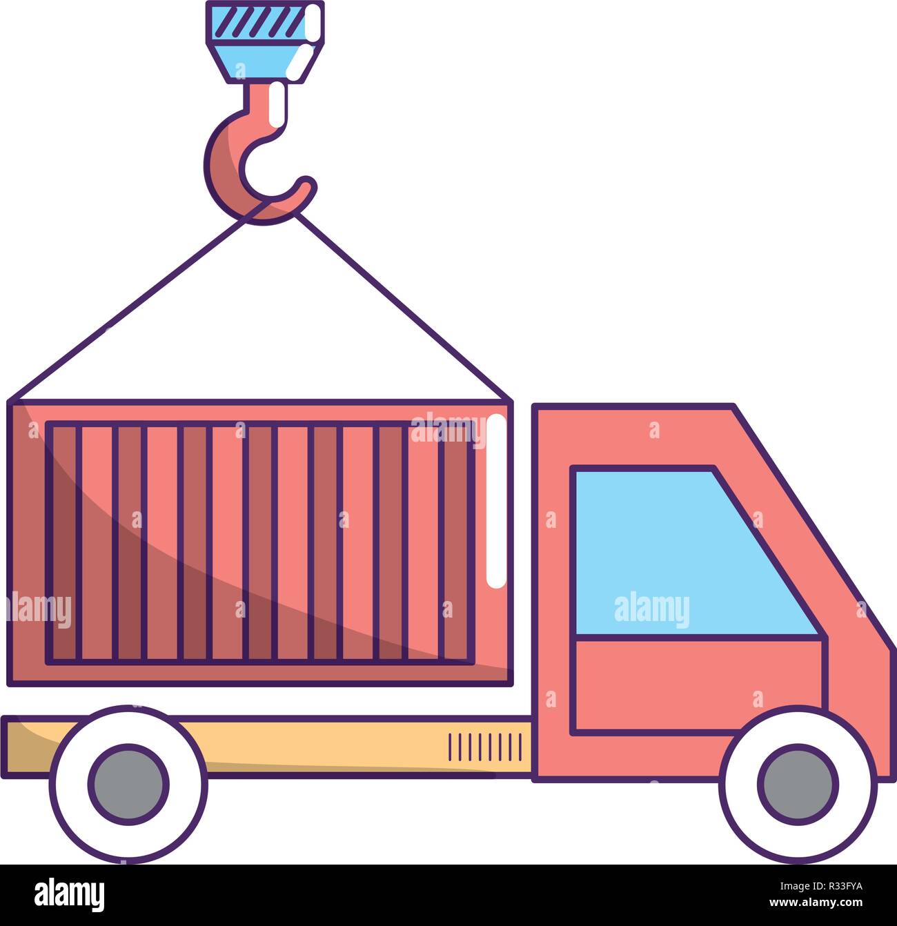 ecommerce online shopping merchandise truck with hoist cartoon vector ...