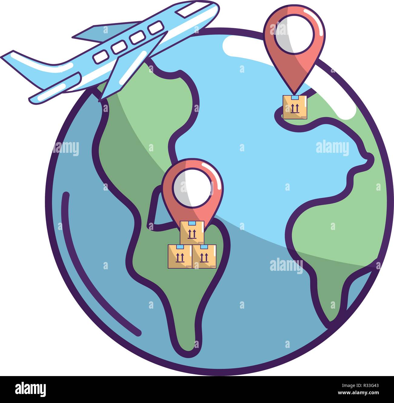 ecommerce online shopping world with airplane and gps locations with ...