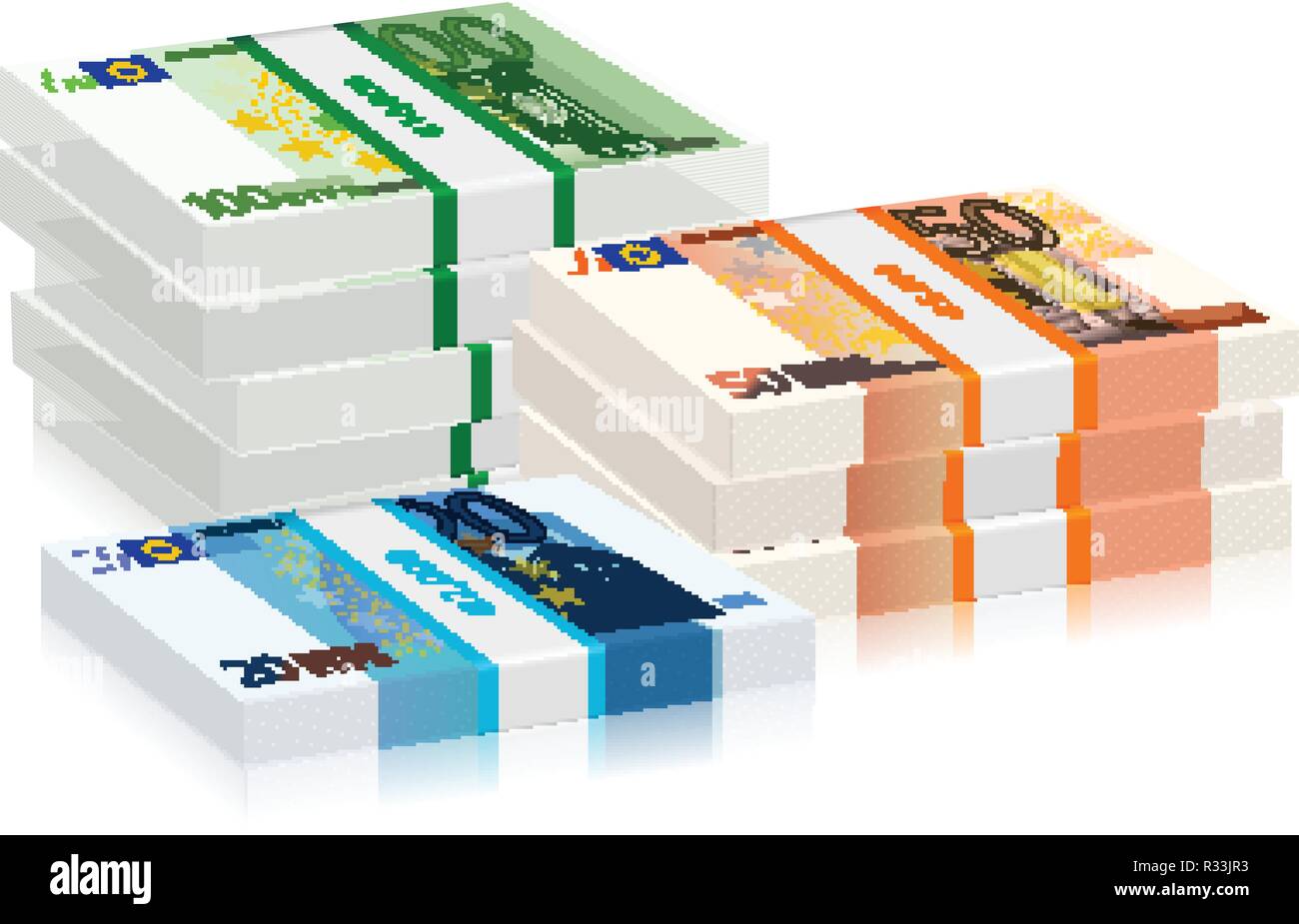 Euro banknotes stacks on a white background. Vector illustration Stock ...