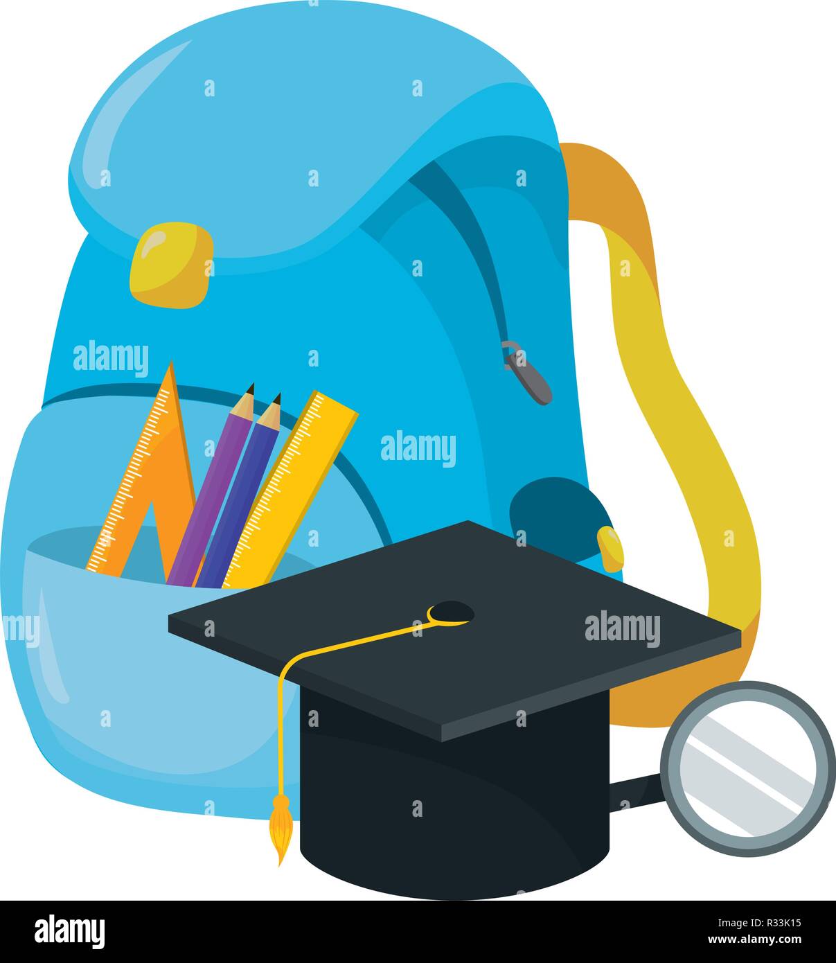 elementary school backpack with pencils and rulers with magnifying ...