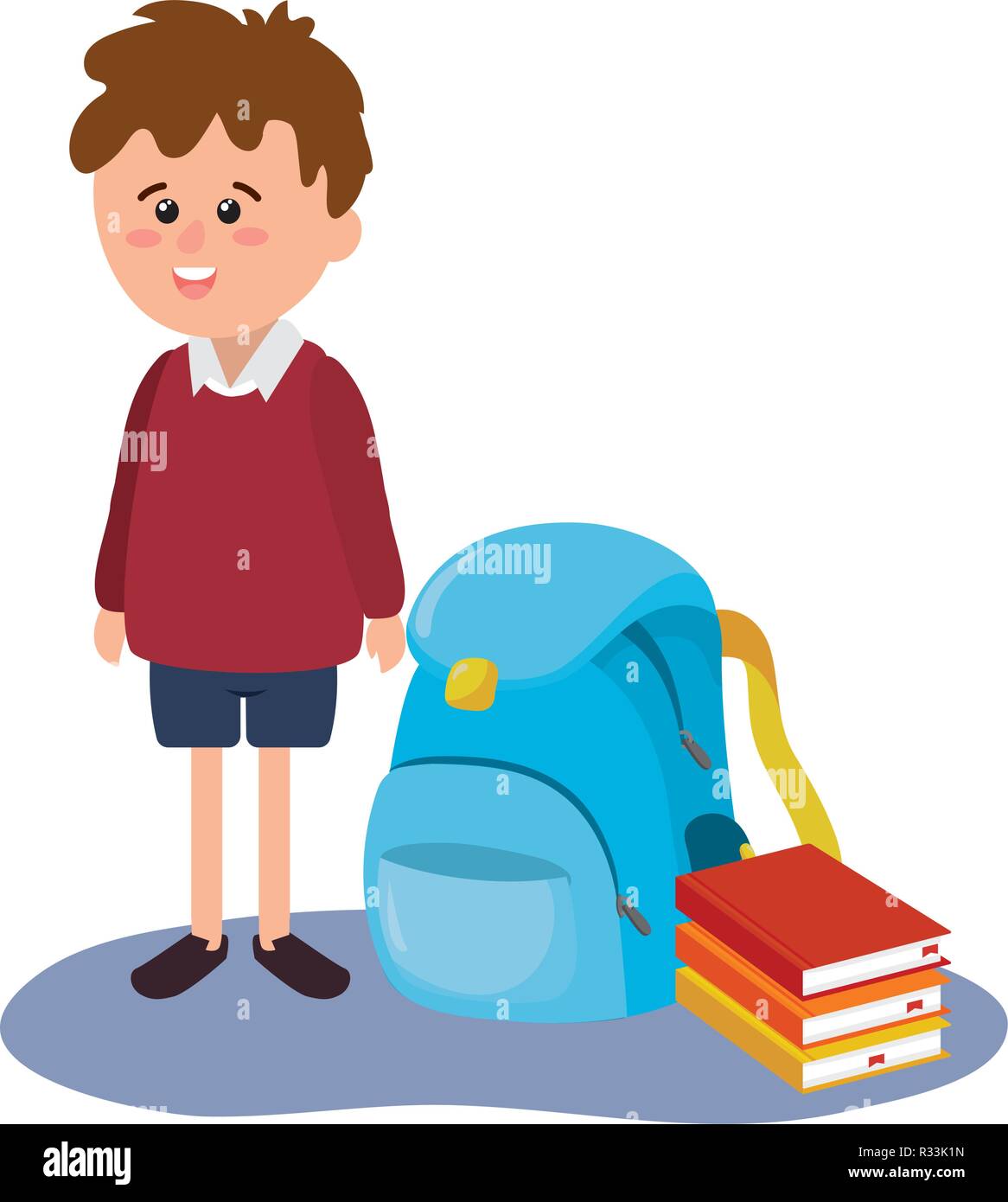 elementary school student boy with backpack and books cartoon vector ...