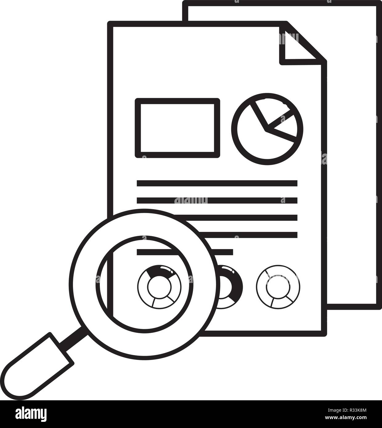technology statistical information analyzed by magnifying glass cartoon ...