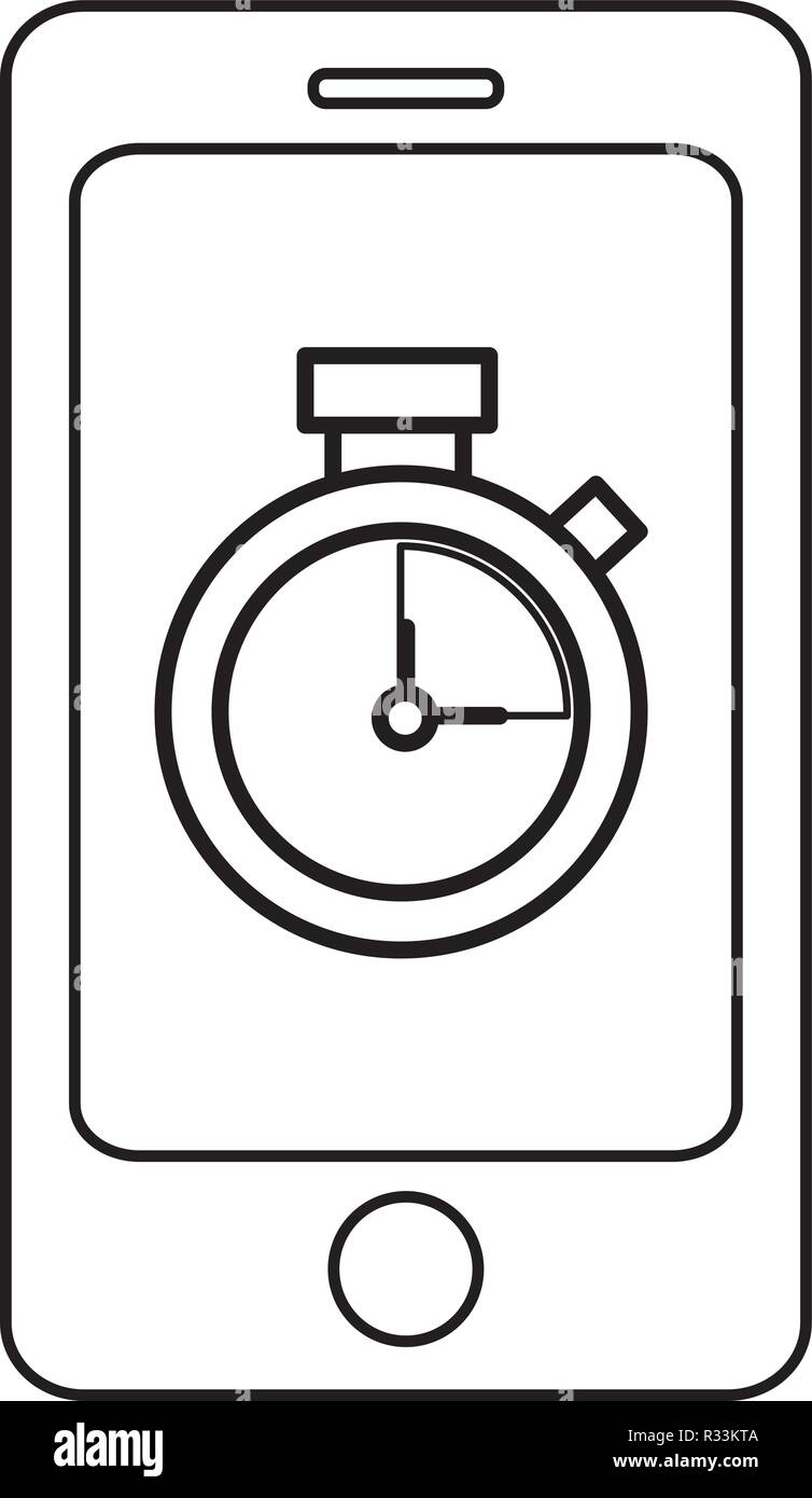technology smartphone with clock cartoon vector illustration graphic ...