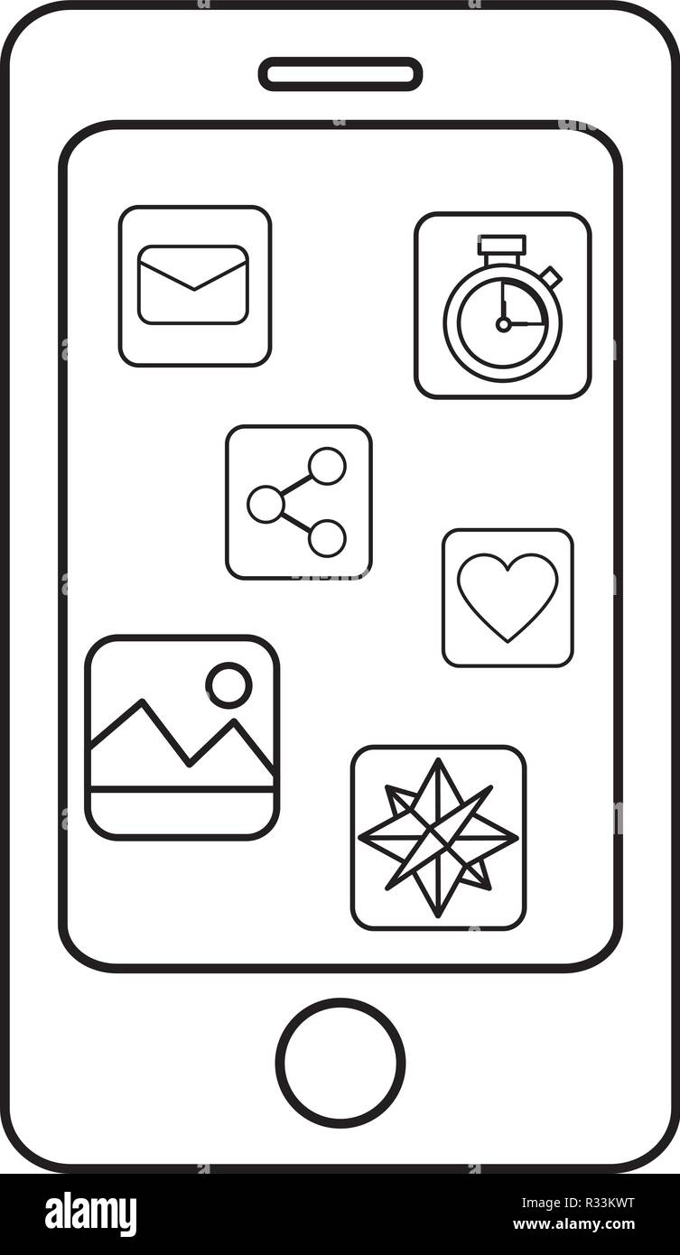 technology smartphone with apps cartoon vector illustration graphic ...