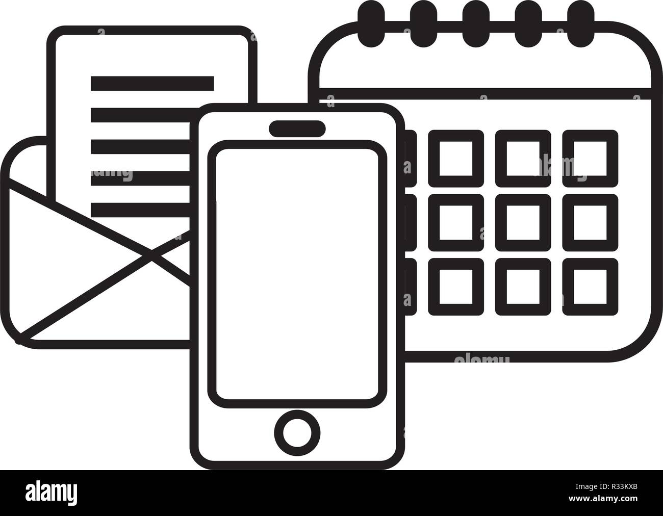 technology smartphone with calendar and email cartoon vector ...