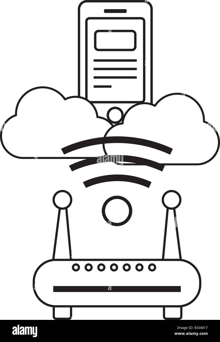 technology smartphone connecting with wifi over clouds cartoon vector ...