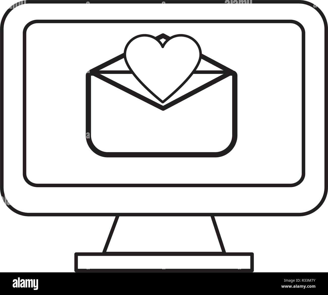 technology computer screen with love email cartoon vector illustration ...