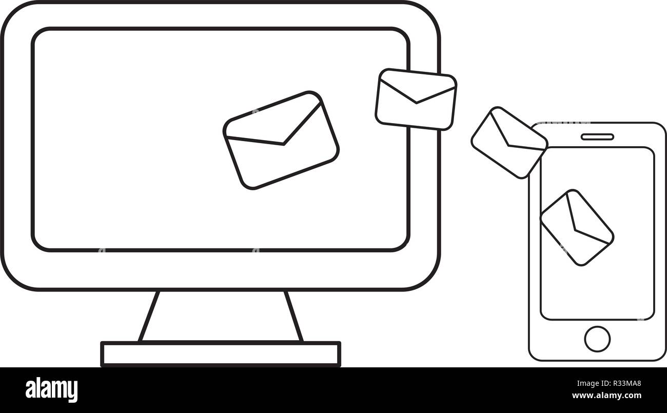 technology smartphone receiving emails cartoon vector illustration ...