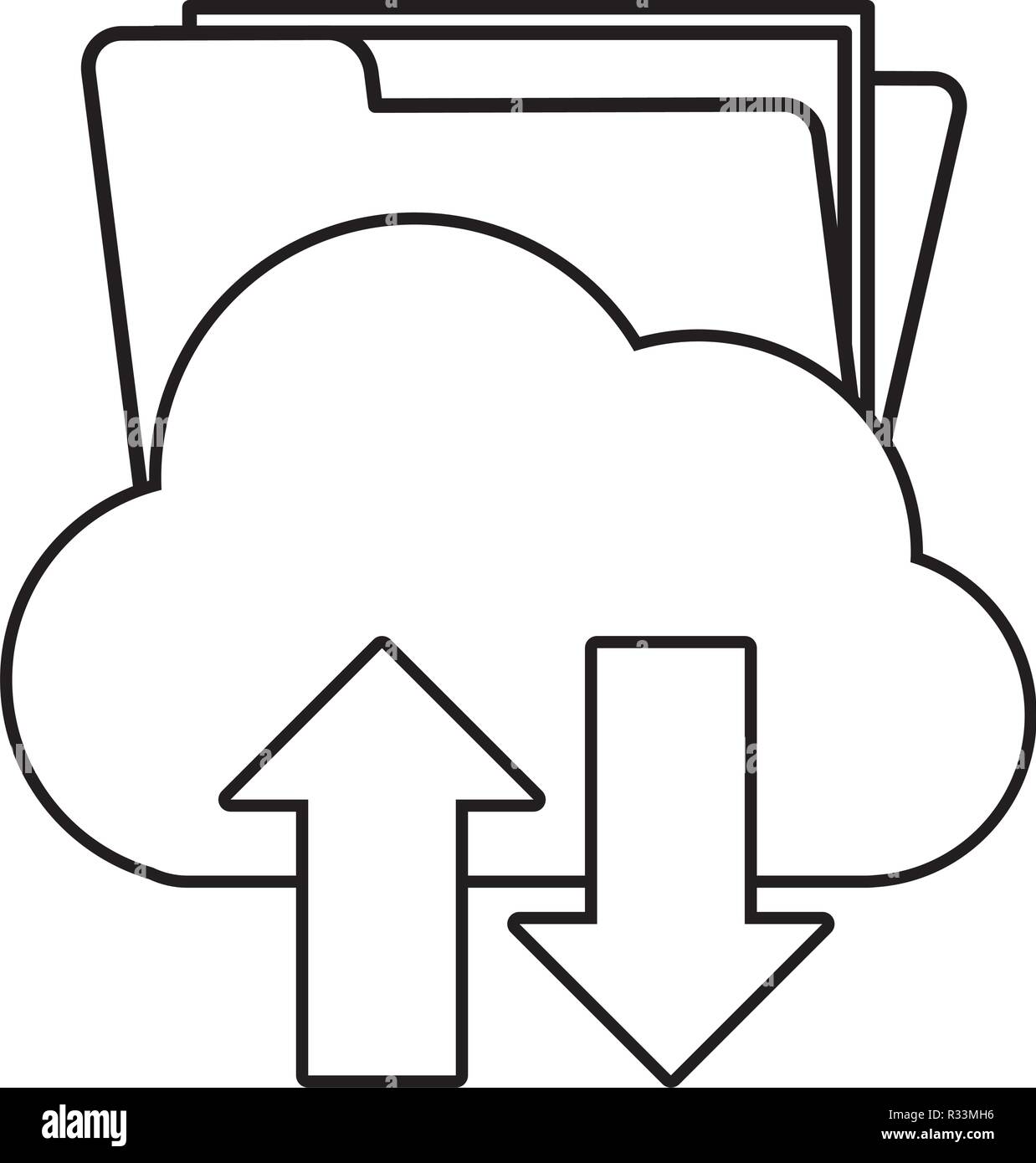 technology downloading digital folders documents from cloud cartoon ...