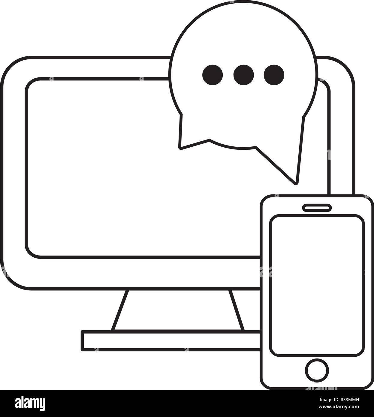 technology smartphone chatting with computer cartoon vector ...