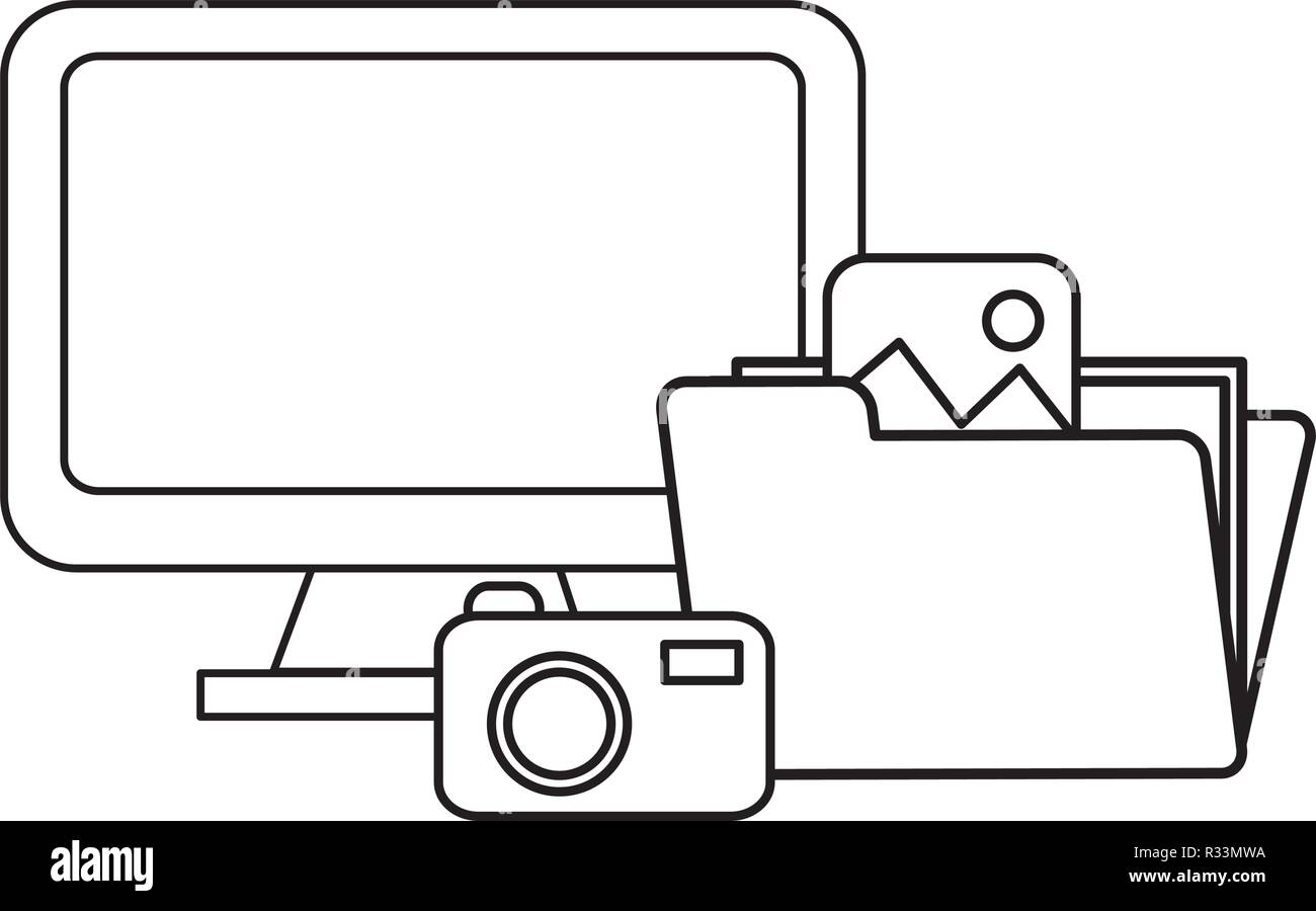 technology digital folders documents with images and camera with ...