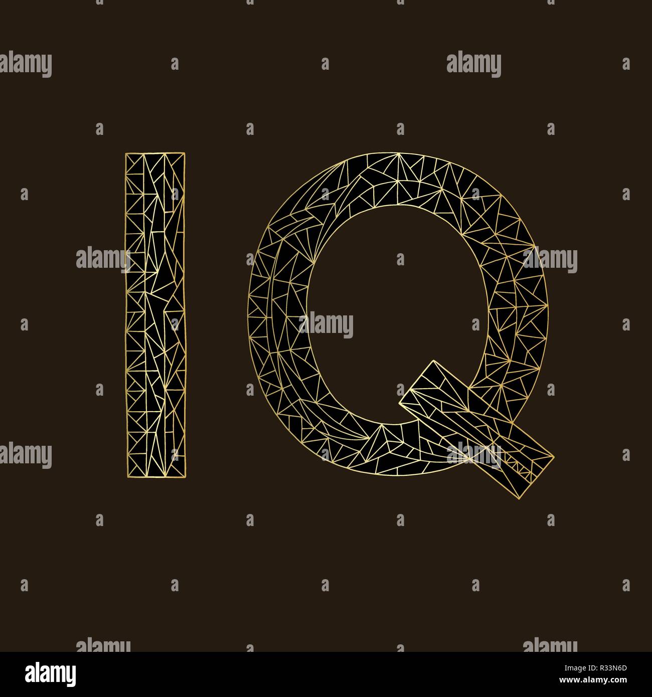 IQ hand drawn sign vector illustration. Intelligence quotient golden ...