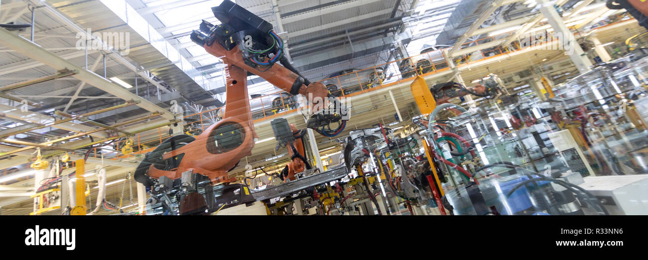 Automated Assembly process of cars by robots. Automotive production ...