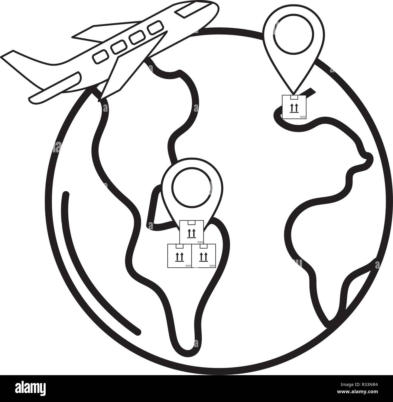 ecommerce online shopping world with airplane and gps locations with ...