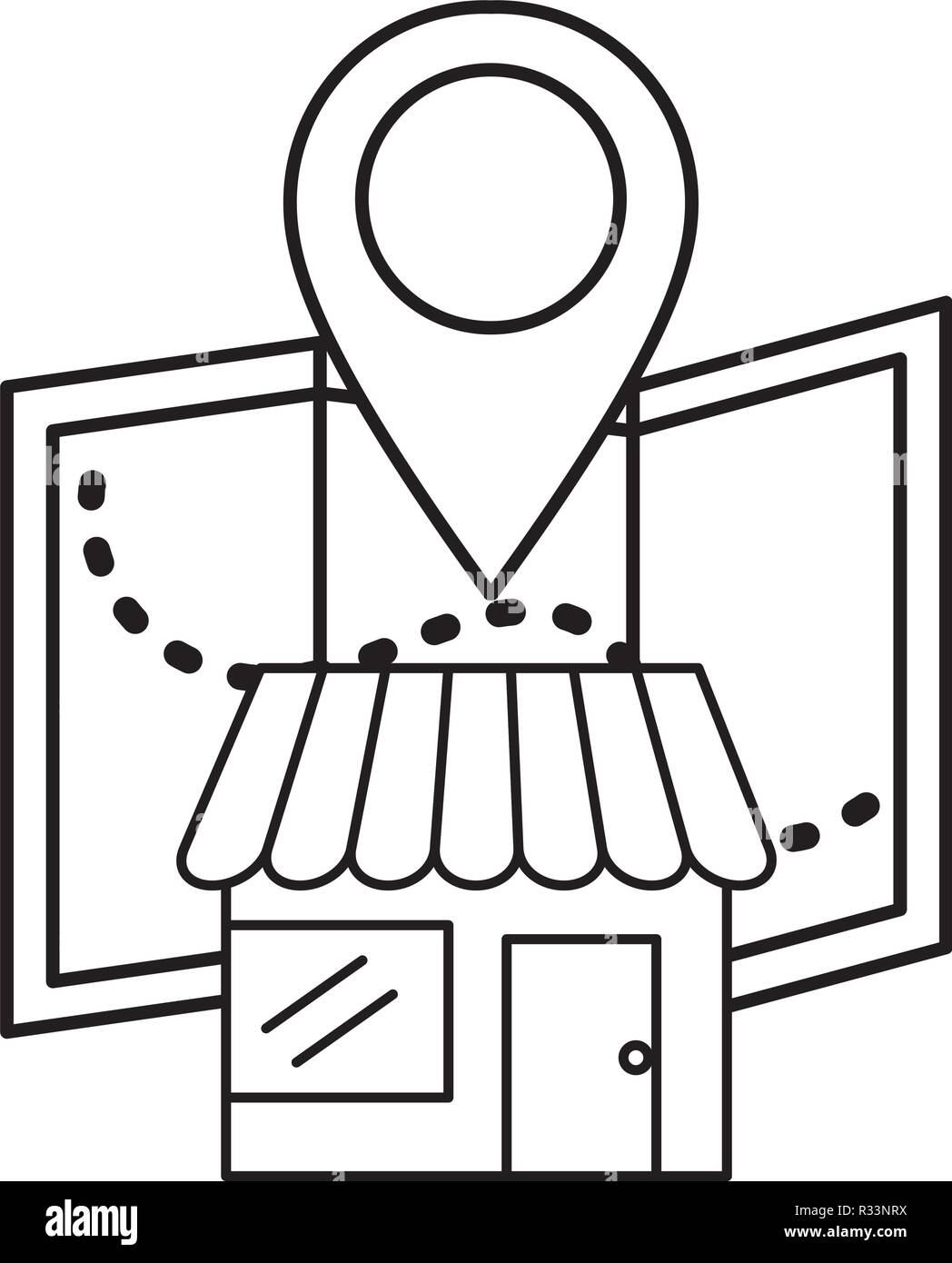 ecommerce online store in front map with gps location cartoon vector ...
