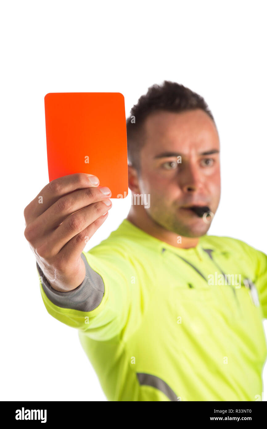 referee with red card,isolated Stock Photo - Alamy