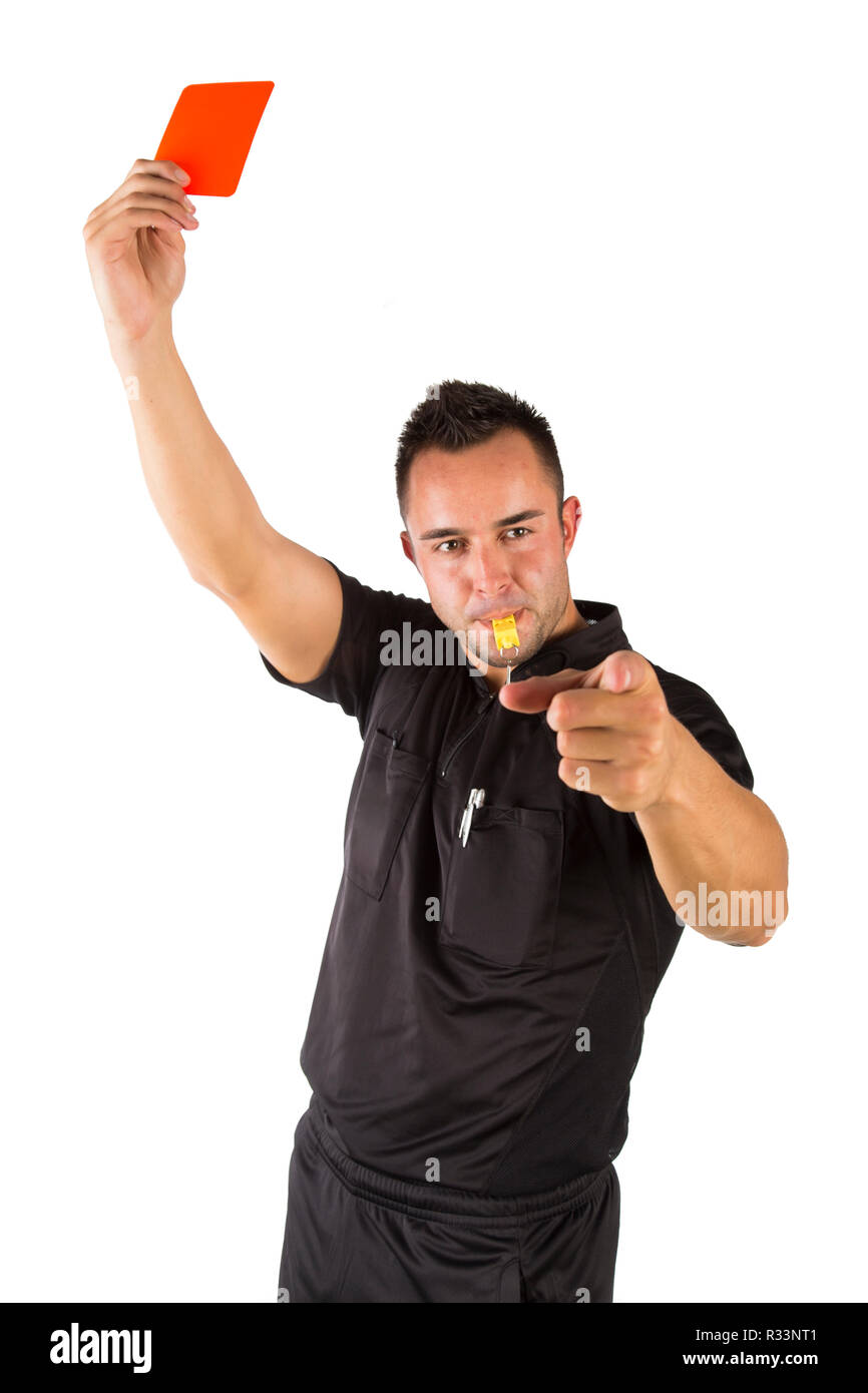 referee with red card,isolated Stock Photo - Alamy