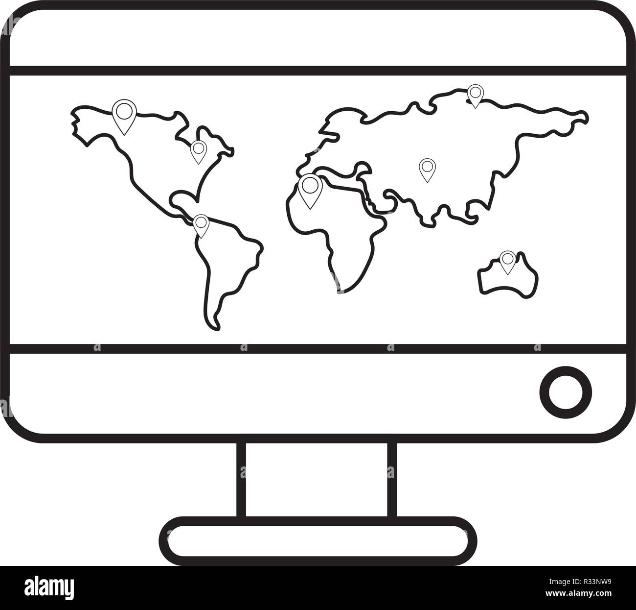 ecommerce online shopping gps locations over world map in computer ...
