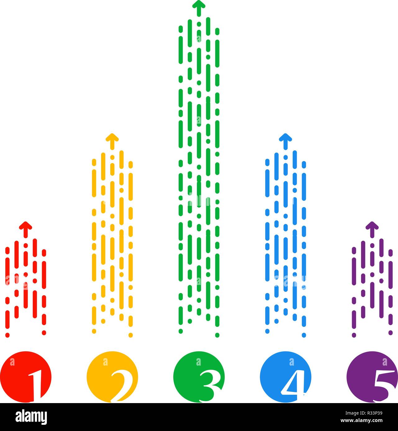 Colored bright dotted arrows flying up. Set arrow in a modern style ...
