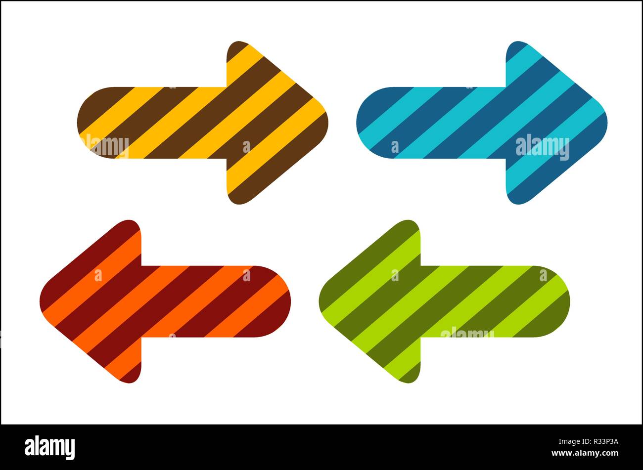 A set of colored arrows showing right and left. New bright striped ...