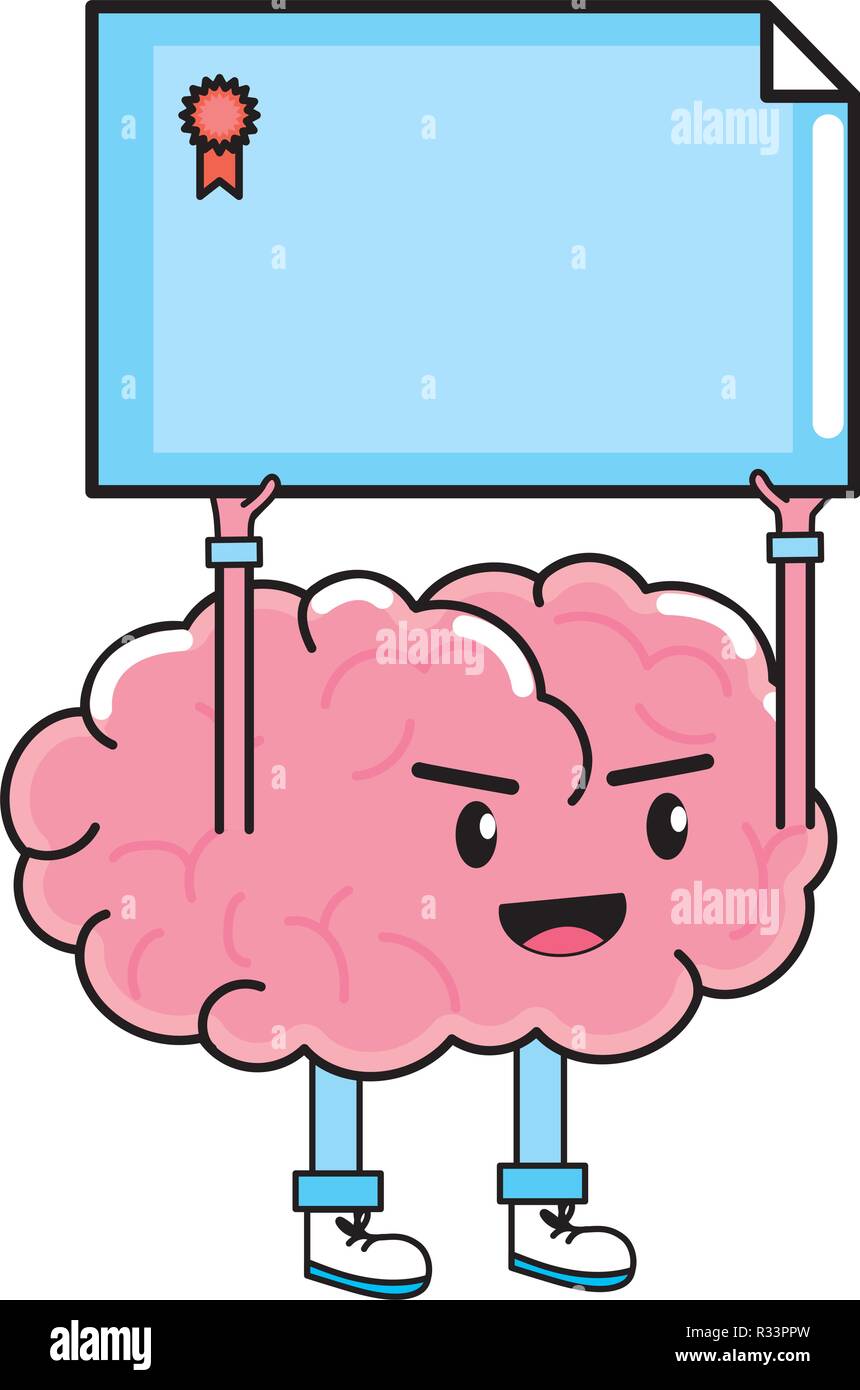 cute brain with certificate diploma cartoon vector illustration graphic ...