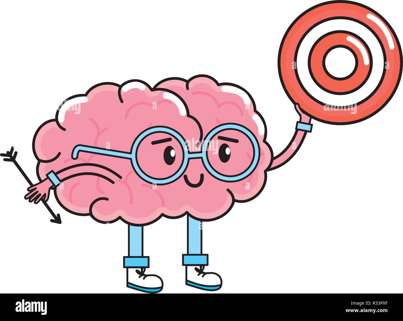 cute brain with glasses and arrow with target shooting cartoon vector ...