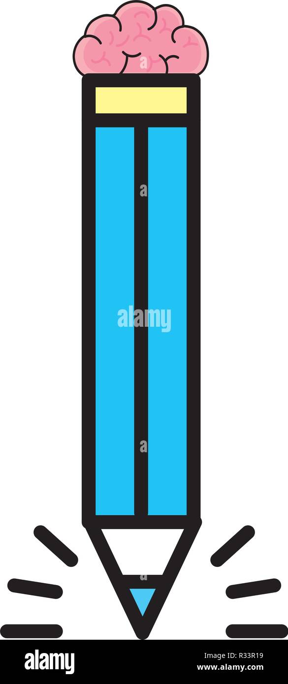 cute pencil with brain eraser cartoon vector illustration graphic ...