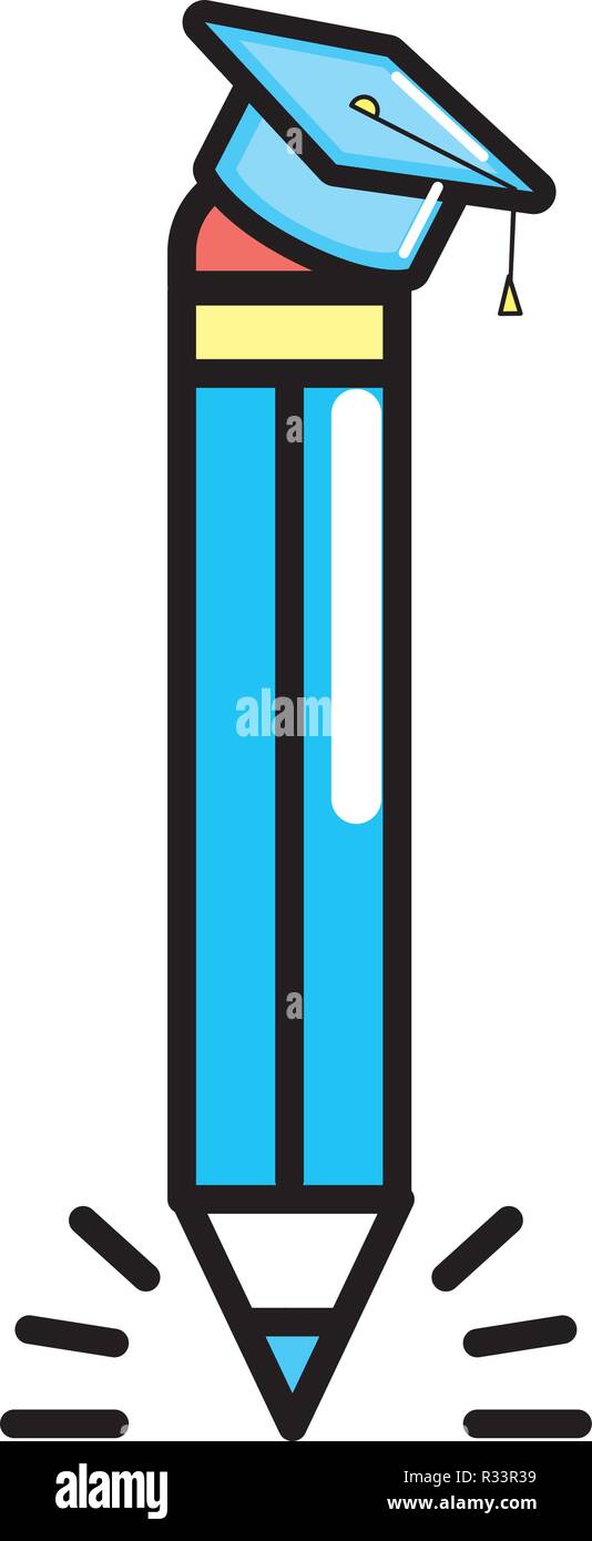 cute pencil with graduation cap cartoon vector illustration graphic ...