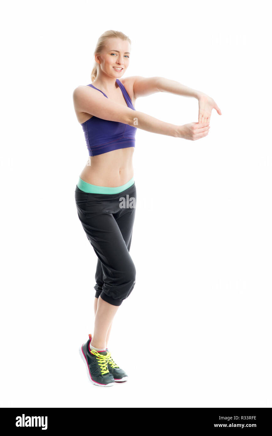 blonde sportswoman doing fitness exercises Stock Photo - Alamy