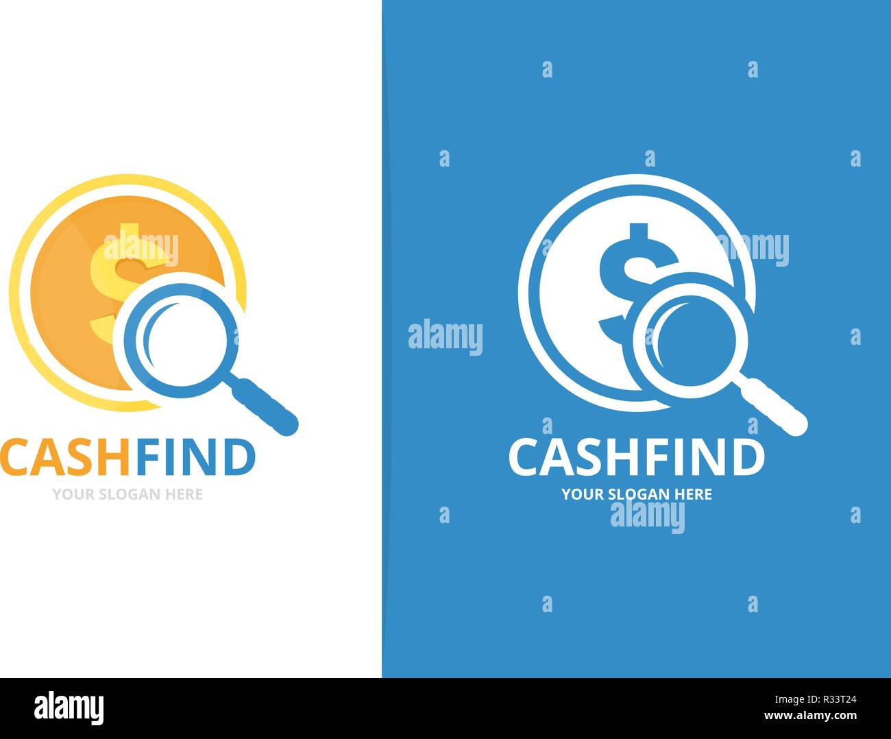 Vector coin and loupe logo combination. Money and magnifying symbol or ...