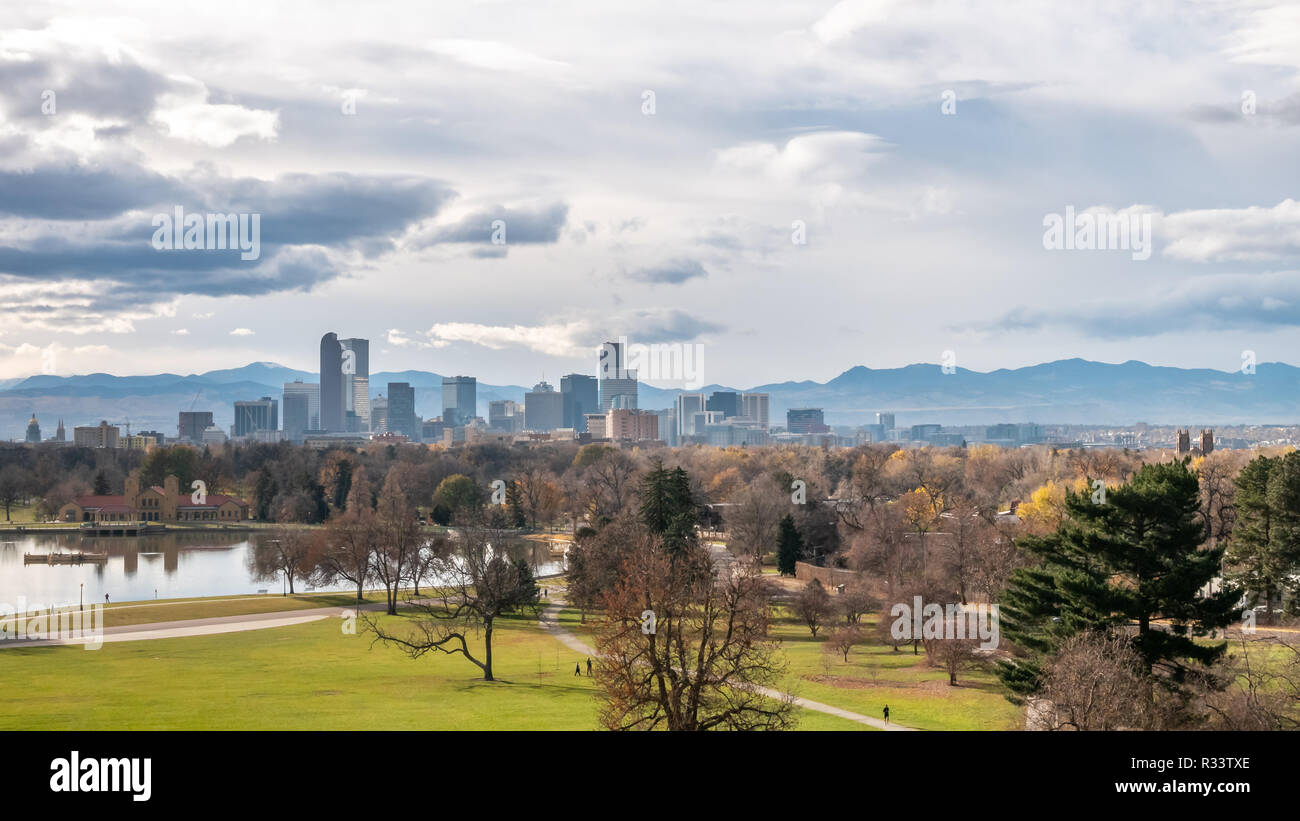 Downtown Denver Skyscrapers With Storm Clouds in Fall Season Stock ...