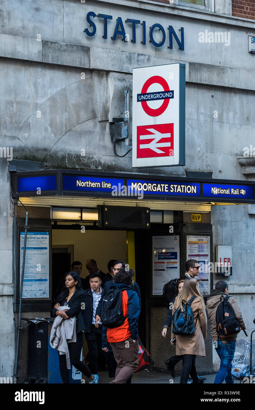 Commuters leaving Moorgate Station, London, England, U.K Stock Photo ...