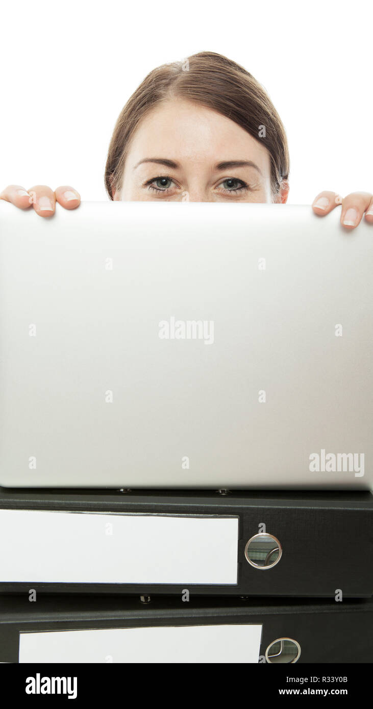 Beautiful woman hiding laugh behind hi-res stock photography and images ...