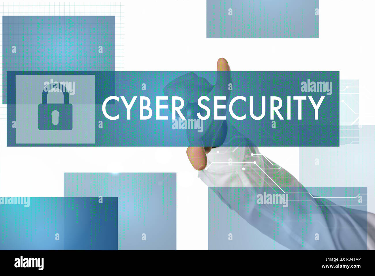 partial view of businessman gesturing with cyber security sign in ...