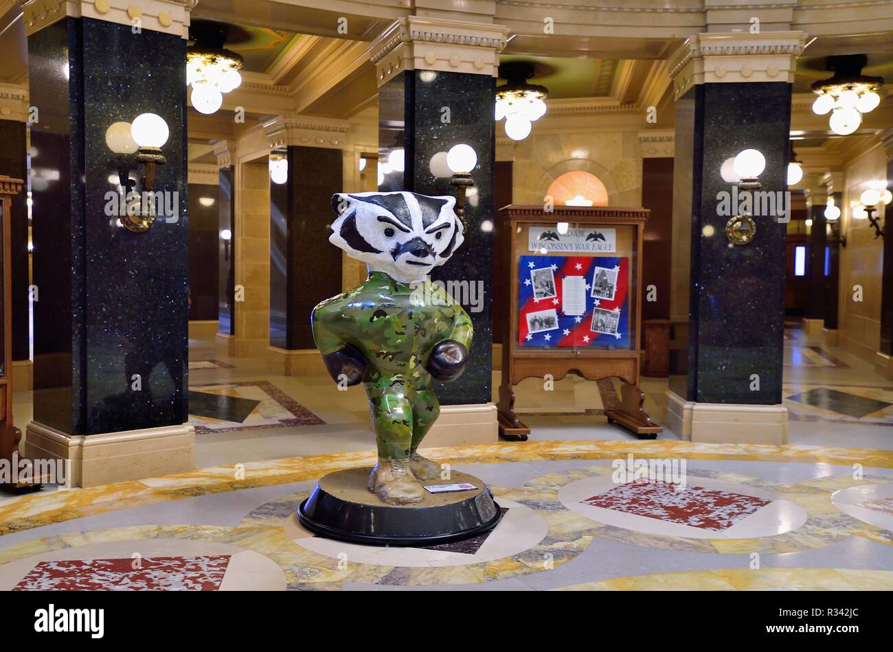 Madison, Wisconsin, USA. Badger statue in the main floor lobby of the ...
