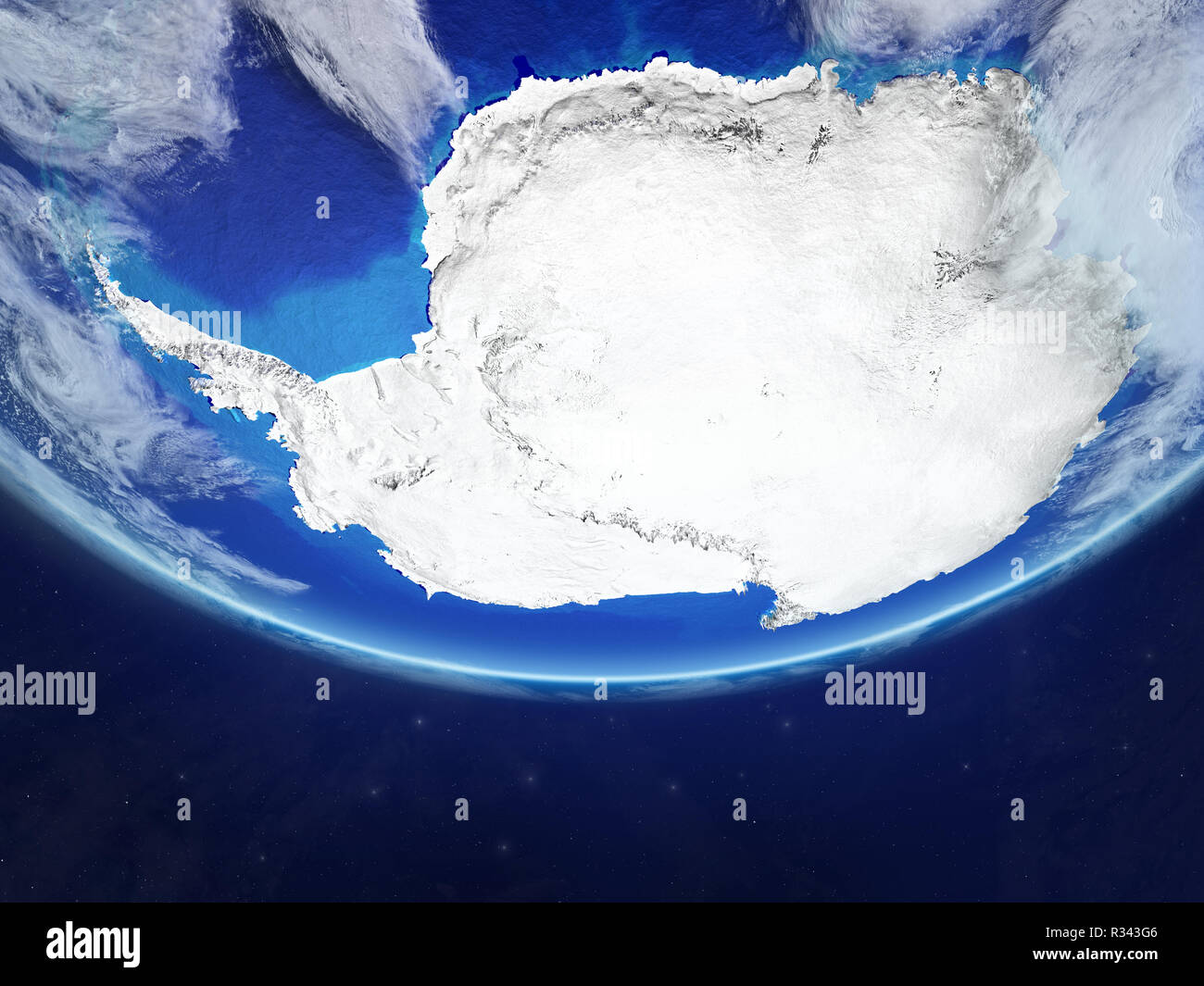 Antarctica from space on realistic model of planet Earth. Extremely ...