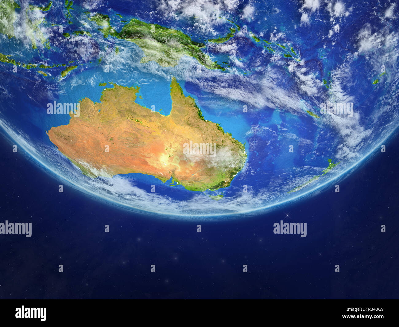 Australia from space on realistic model of planet Earth. Extremely fine ...