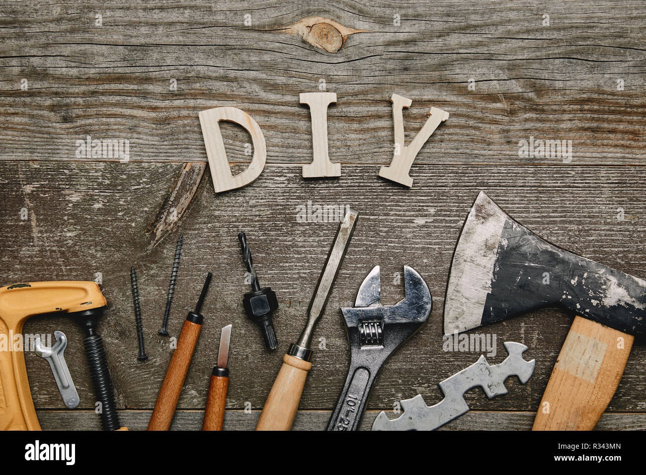 Screws bolts different tools hi-res stock photography and images - Alamy